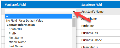 Salesforce Object Mapping Contact Mapping Vanillasoft