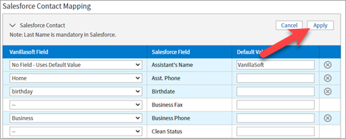 Salesforce Object Mapping Contact Mapping Vanillasoft
