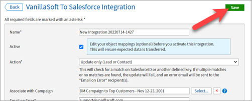 Salesforce Object Mapping Activities Configuration Vanillasoft